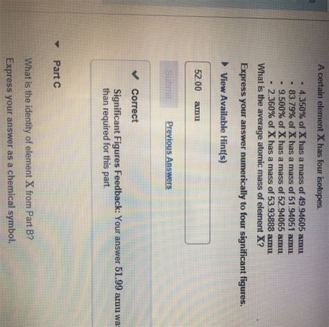 Solved Part C What Is The Identity Of Element X From Part B Chegg Com