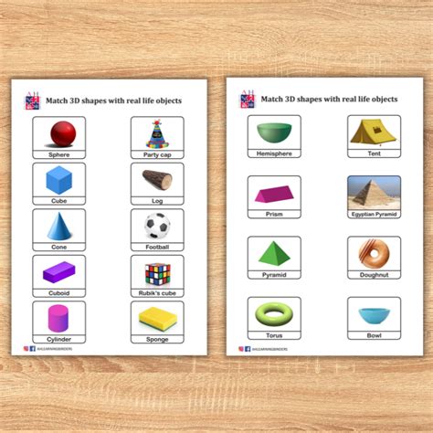 match 3d shapes with real objects ah learning binders