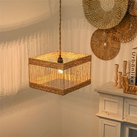 Rectangular Rattan Lampshade Handmade Home Decor