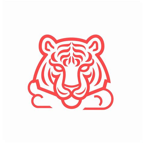 흰색과 빨간색 조합의 미니멀한 호랑이 머리와 구름 로고 평면 디자인으로 Dribbble Behance Pinterest와