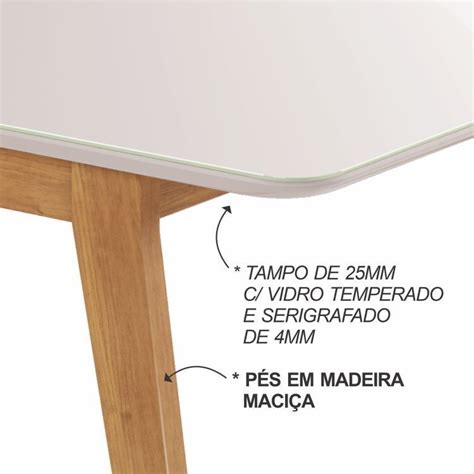 Conjunto Mesa Retangular Vidro MDF Com 6 Cadeiras Eames PP MadeiraMadeira