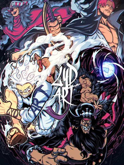 Monkey D Luffy Shanks Buggy The Clown And Marshall D Teach One Piece Drawn By Lydart Mclo