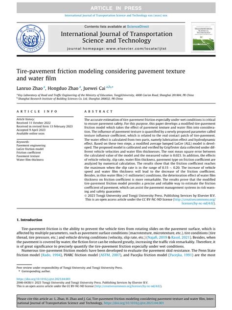 Tire Pavement Friction Modeling Considering Pavement Texture Pdf Friction Road Surface