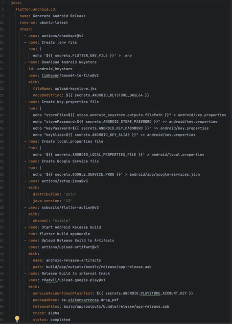 continuous delivery in flutter on github actions android release