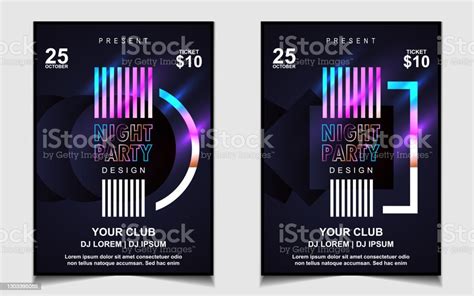 야간 댄스 파티 음악 레이아웃 커버 디자인 템플릿 배경 다채로운 어두운 파란색 반짝이 스타일 광 전자 벡터 3차원 형태에 대한 스톡 벡터 아트 및 기타 이미지 Istock