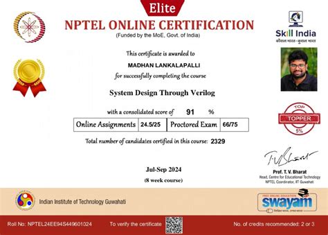 Madhan Lankalapalli On Linkedin Nptel Systemdesign Verilog Digitaldesign Vlsi Eliteplus
