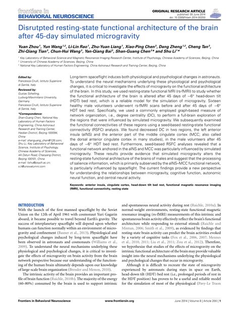 Pdf Disrupted Resting State Functional Architecture Of The Brain After 45 Day Simulated
