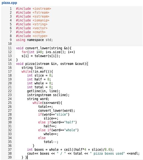 solved write a function pizza that accepts an input stream
