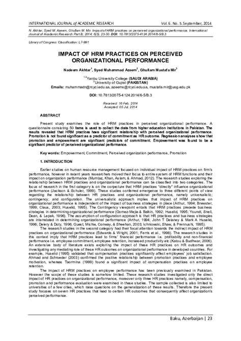 Pdf Impact Of Hrm Practices On Perceived Organizational Performance