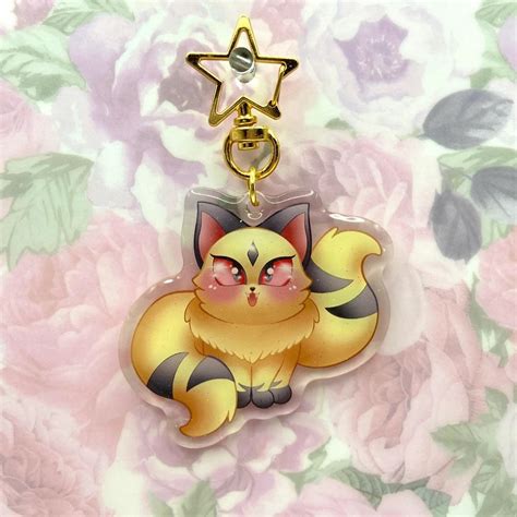 Inu Nekomata Tiny Yokai Cat Acrylic Epoxy Glitter Keychain Etsy