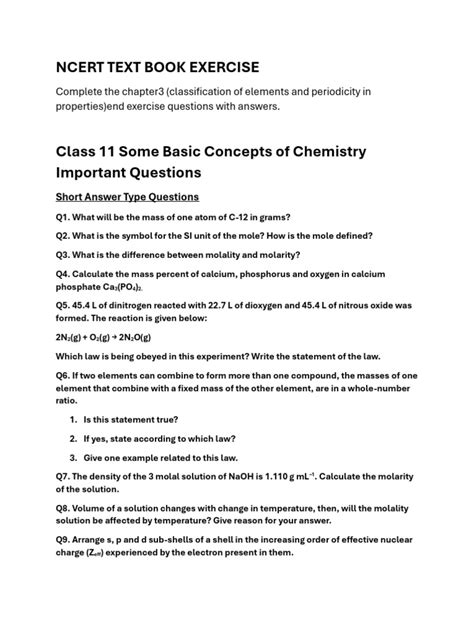 Holiday Homework Class Xi Chemistry Pdf Cathode Anode
