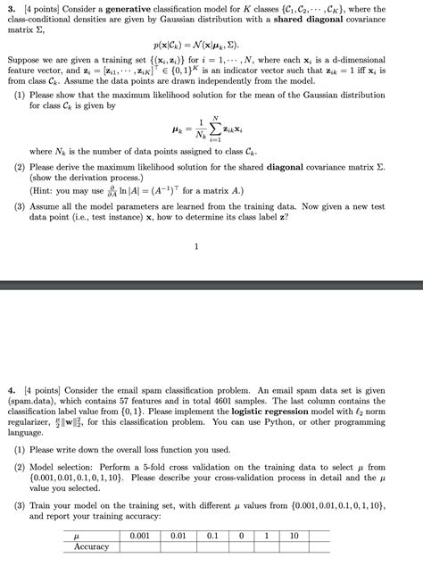 Solved 3 4 Points Consider A Generative Classification