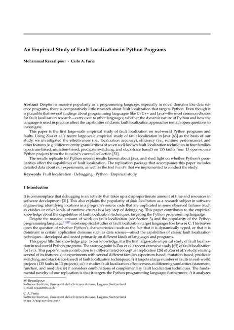 Pdf An Empirical Study Of Fault Localization In Python Programs