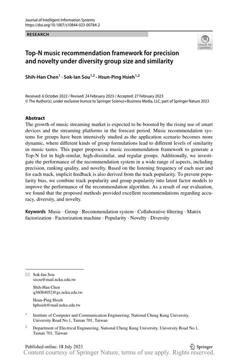 Top N Music Recommendation Framework For Precision And Novelty Under