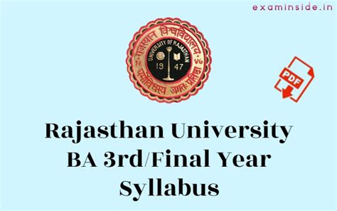 Uniraj Ba 3rd Year Syllabus 2023 Pdf Rajasthan University