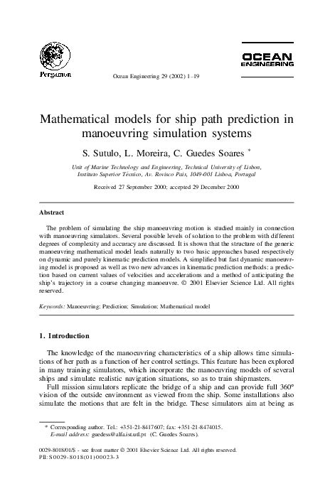 Pdf Mathematical Models For Ship Path Prediction In Manoeuvring Simulation Systems