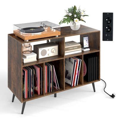 3 Laags Platenspelerstandaard Met Oplaadstation En Vinylopslagrekken