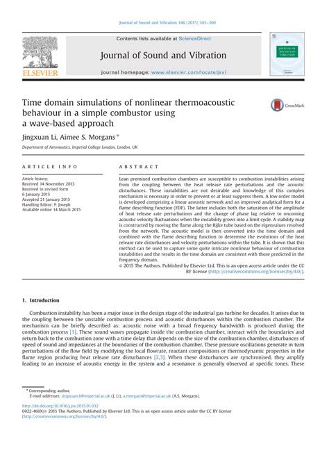 Pdf Time Domain Simulations Of Nonlinear Thermoacoustic Behaviour In A Simple Combustor Using