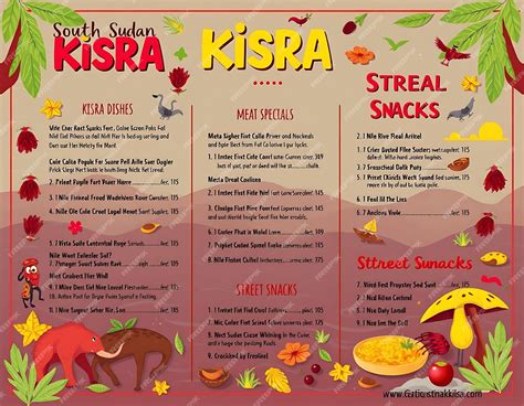 South Sudan Kisra Menu Featuring Vibrant Nile Themed Illustrations And