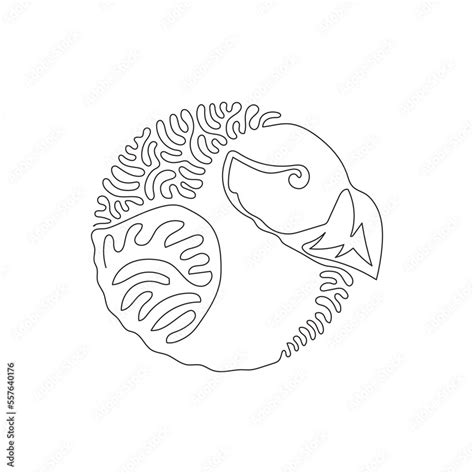 Continuous Curve One Line Drawing Of Beautiful Puffin Abstract Art In Circle Single Line