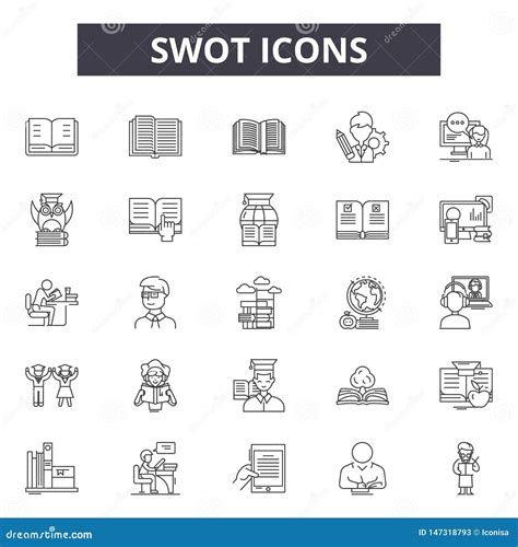 Swot Line Icons Signs Vector Set Linear Concept Outline