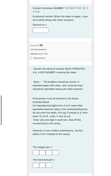 solved convert the binary number 10100110110 1 1110 to