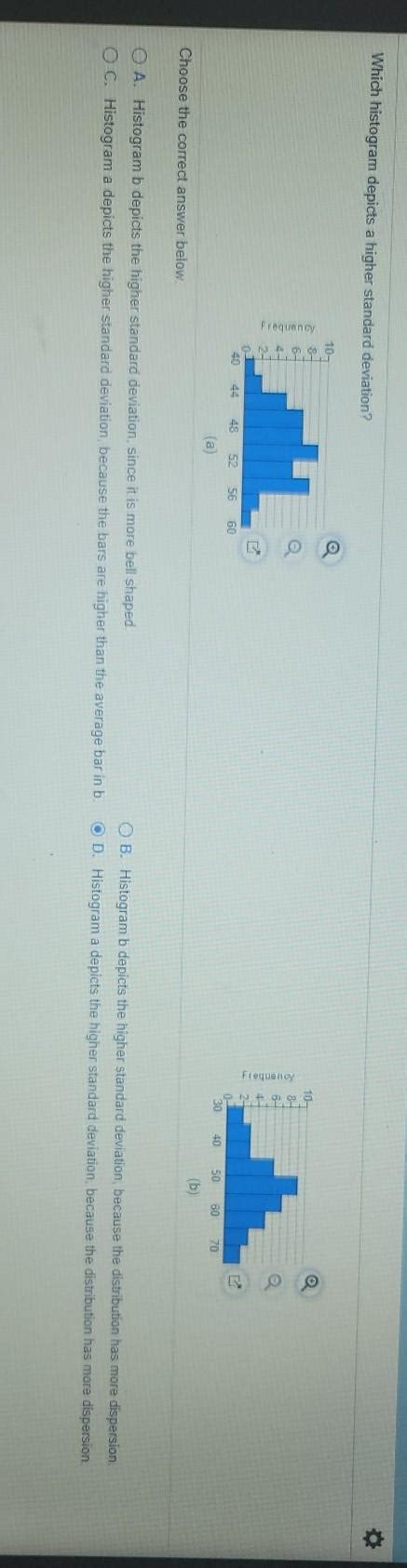 Solved Which Histogram Depicts A Higher Standard Deviation Chegg Com