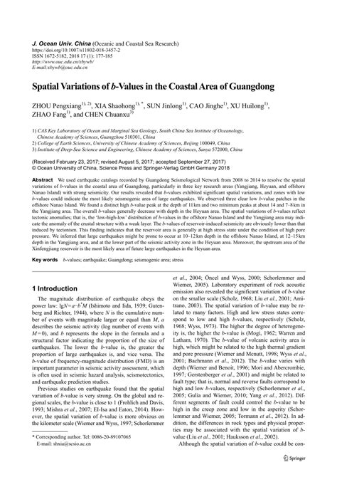 Pdf Spatial Variations Of B Values In The Coastal Area Of Guangdong