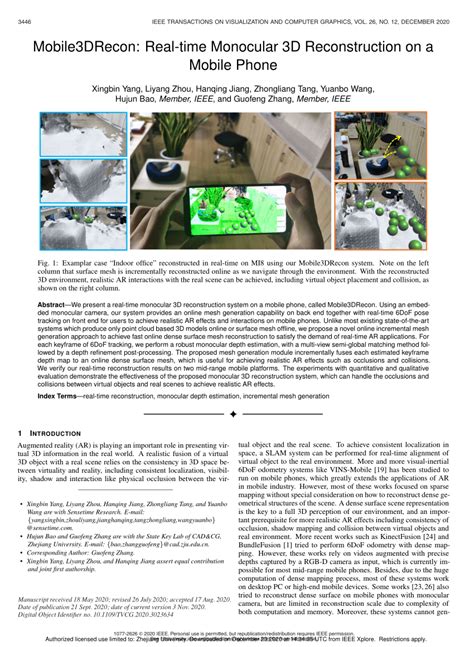 Pdf Mobile3drecon Real Time Monocular 3d Reconstruction On A Mobile