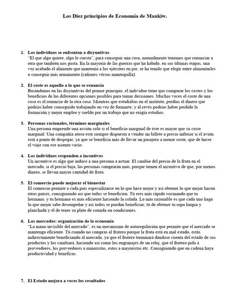 Los Diez Principios De Economía De Mankiw Pdf Inflación Mercado