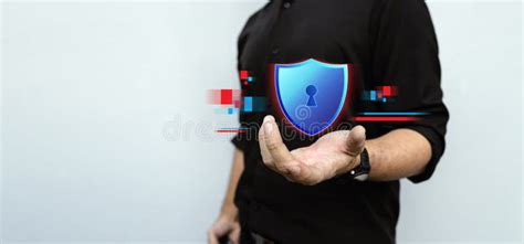Businessman Protecting Personal Data On Hand Virtual Screen Interfaces Cybersecurity Stock