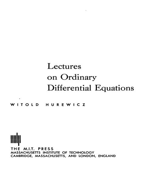 Lectures On Ordinary Differential Equations Hurewicz Pdf Pdf