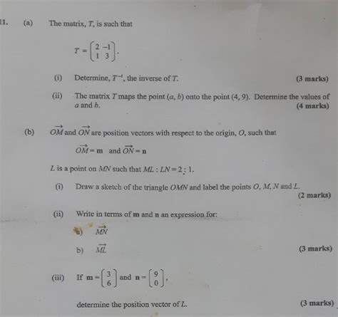 solved 11 a the matrix t is such that t beginpmatrix 2and 1 1