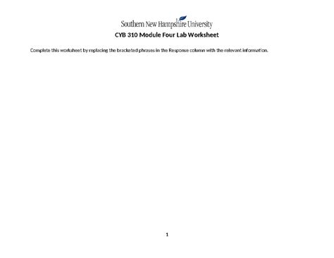 CYB 310 Module 4 Lab Worksheet Network Analyzers Malware Detection Studocu