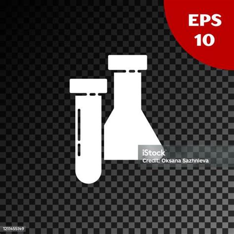 투명 한 어두운 배경에 격리 된 흰색 테스트 튜브 및 플라스크 화학 실험실 테스트 아이콘 실험실 유리 표지판 벡터 일러스트레이션 개발에 대한 스톡 벡터 아트 및 기타 이미지