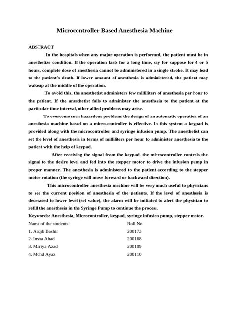 Abstract Microcontroller Based Anesthesia Machine Pdf