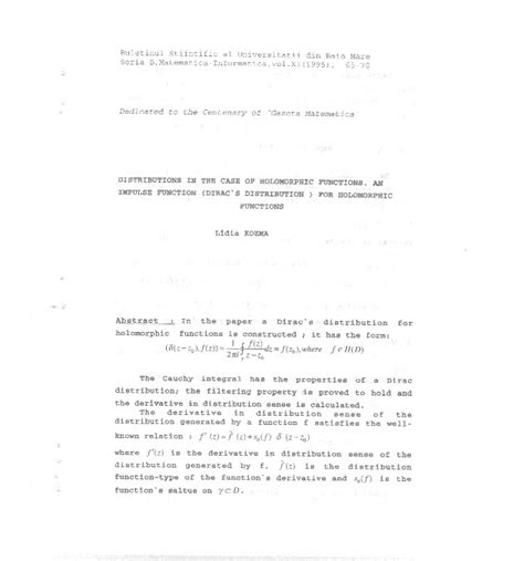 Distributions In The Case Of Holomorphic Functions An Impulse