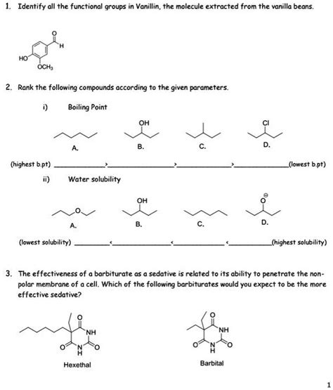 Solved Identify All The Functional Groups In Vanillin The Molecule