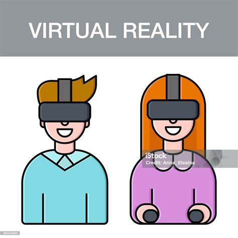 가상 및 증강 현실 가제트 그들의 머리에 있는 사람 머리 거치 된 아이콘이 표시 됩니다 가상 현실 개념입니다 트렌디한 윤곽선