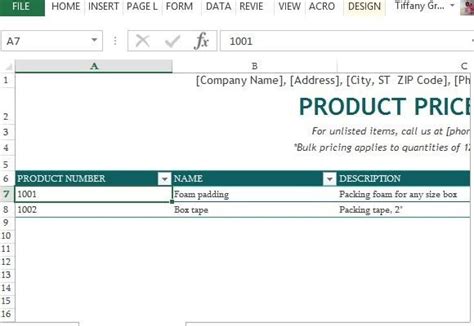 Price List Excel Template