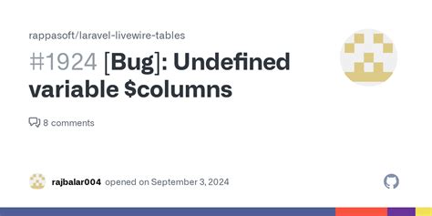 Bug Undefined Variable Columns · Issue 1924 · Rappasoftlaravel Livewire Tables · Github