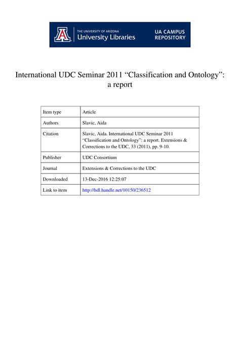 Pdf International Udc Seminar 2011 “classification And Ontology” A