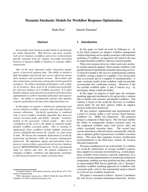 Pdf Dynamic Stochastic Models For Workflow Response Optimization