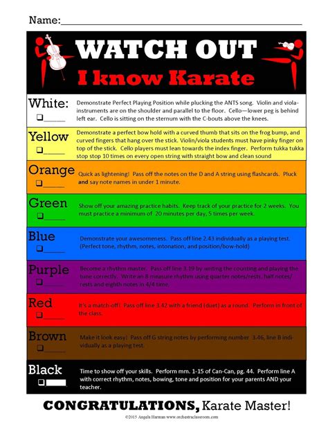 Orchestra Classroom Karate Strings Pass Off Sheet And Curriculum Guide