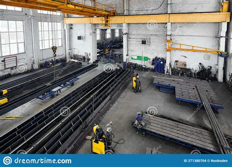 Long Steel Constructions Assembling With Welding In Workshop Stock