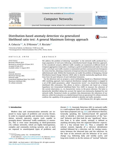 Pdf Distribution Based Anomaly Detection Via Generalized Likelihood Ratio Test A General