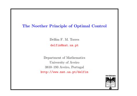 Pdf On The Noether Invariance Principle For Constrained Optimal Control Problems
