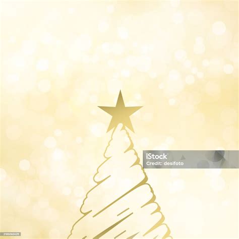 하나의 추상적 인 크리 에이 티브 낙서 된 반짝이는 금색 갈색 크리스마스 트리와 반짝이는 보케 조명에 별 나무 토퍼와 함께 빛나는 빛나는 황금 베이지 색의 빈 사각형 벡터