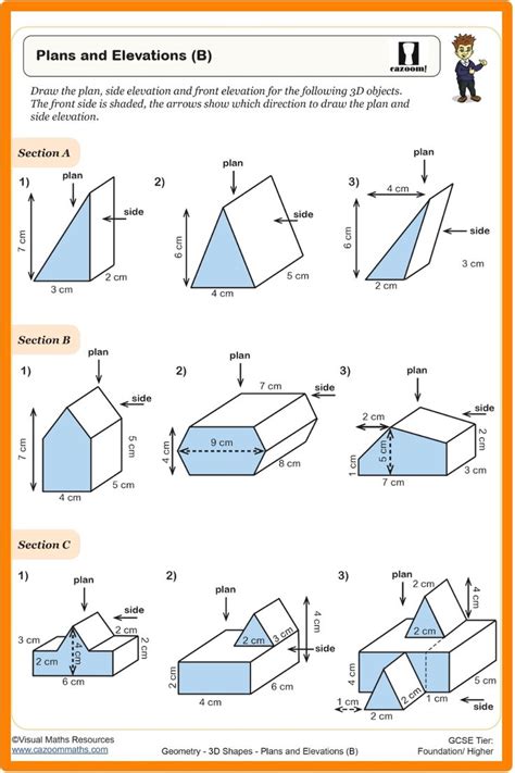 Properties Of 3d Worksheet Plans And Elevations For Shapes Practice