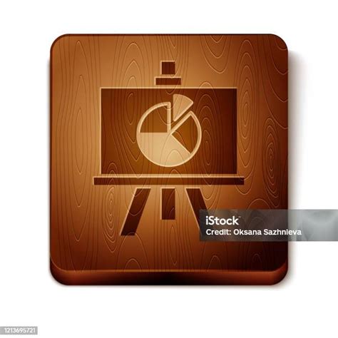 그래프 일정 차트 다이어그램 인포 그래픽 흰색 배경에 격리 된 원형 그래프 아이콘이있는 갈색 프리젠 테이션 보드 나무 사각형 버튼입니다 벡터 일러스트레이션 0명에 대한 스톡